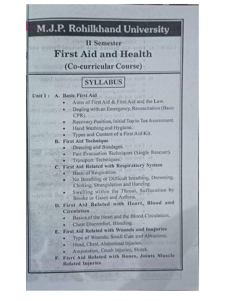 Co-Curricular Course - First Aid and Health BSC First Year Second ...