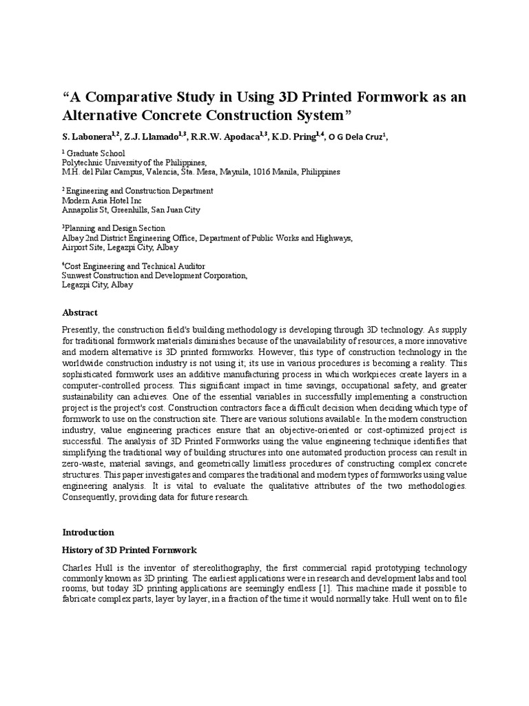 A Comparative Study in Using 3D Printed Formwork As An Alternative ...