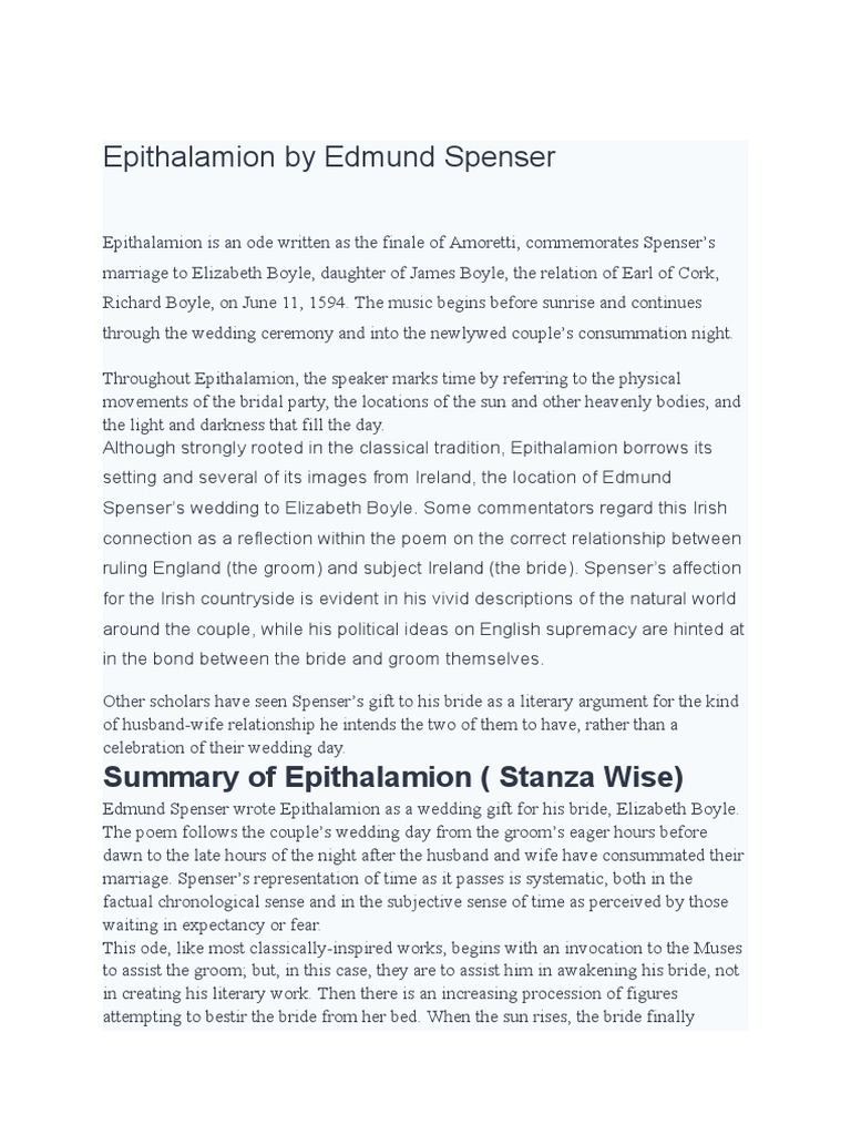 Epithalamion by Edmund Spenser | PDF