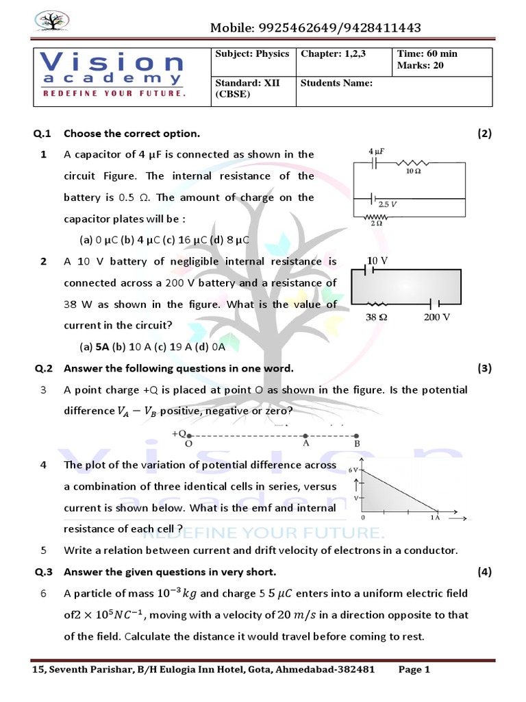 Phy - Chapter 1 - 2 - 3 - Numericals | PDF | Capacitor | Capacitance
