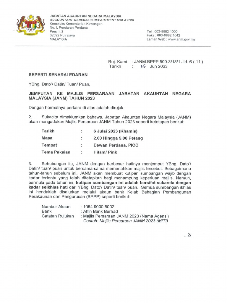 Pindaan Tarikh - Surat Jemputan Majlis Persaraan Janm 2023 | PDF
