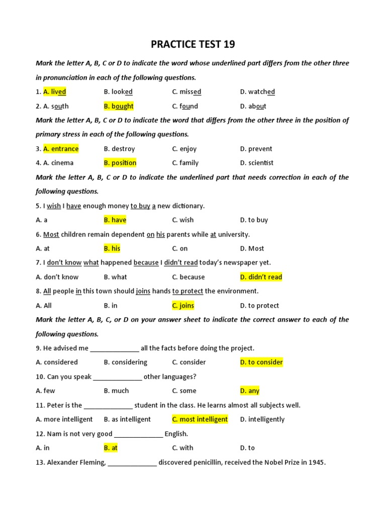 English Language Practice Test 19 | PDF | Language Arts & Discipline ...