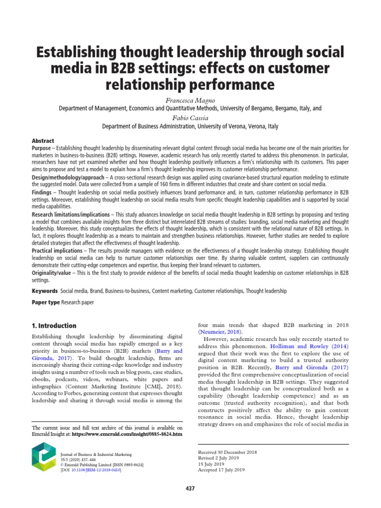 28 Establishing Thought Leadership Through Social Media in B2B Settings ...