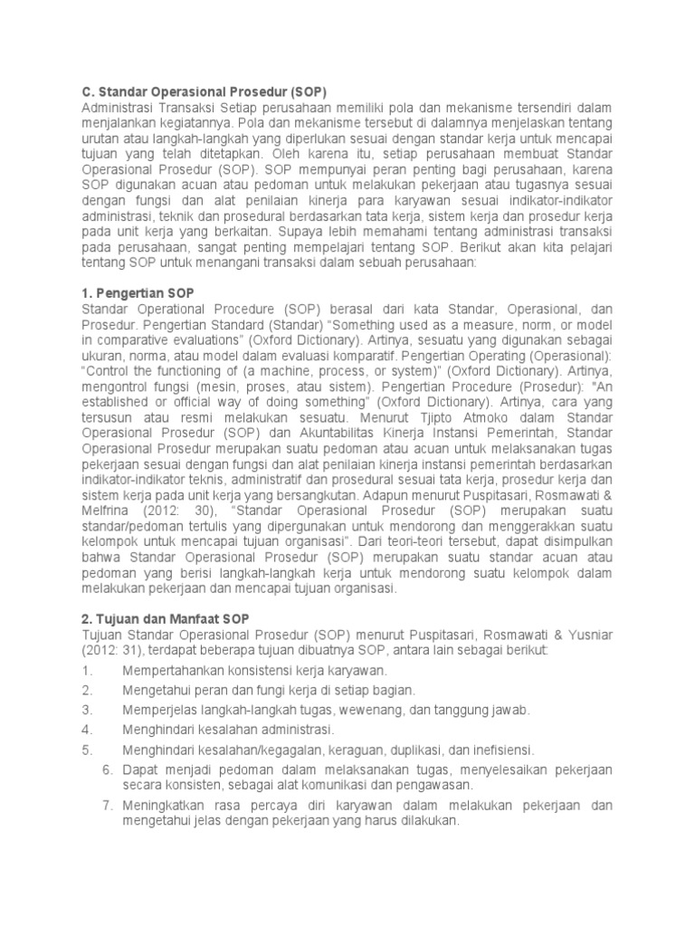 Pengertian SOP Administrasi Transaksi Serta Tujuan Dan Manfaat | PDF ...