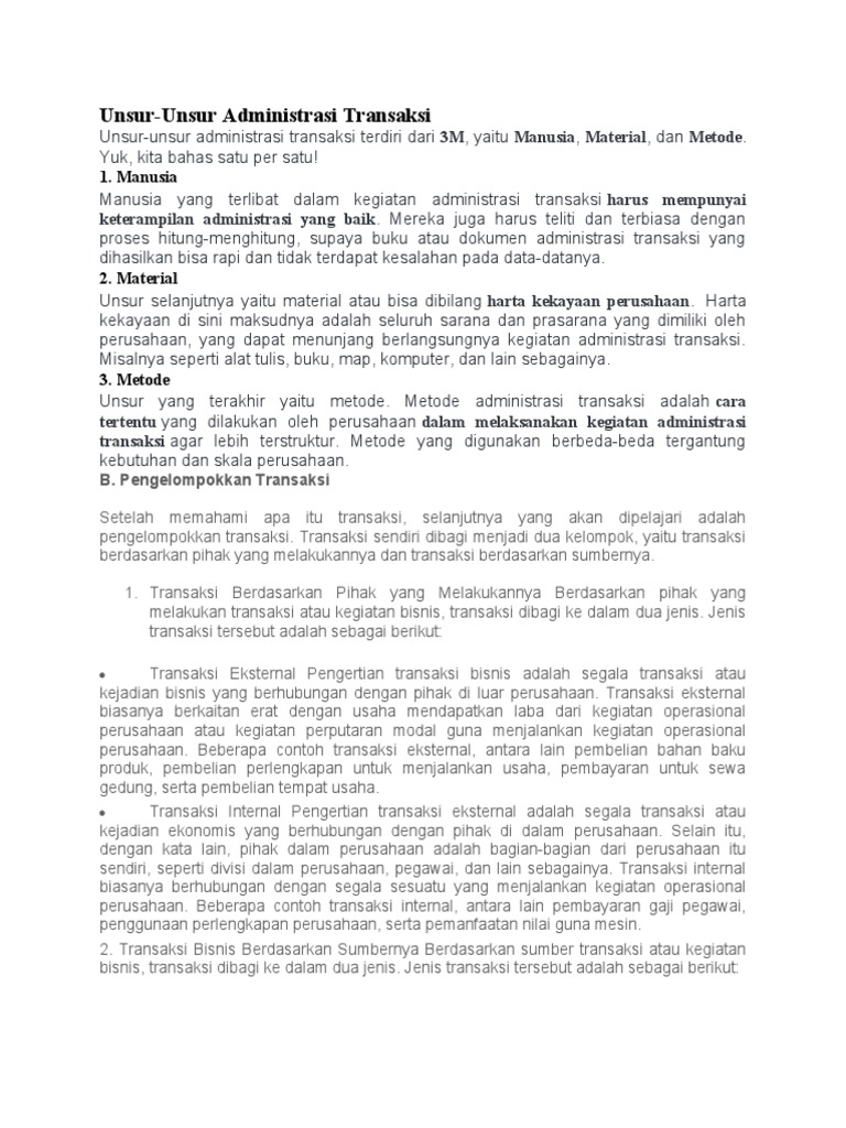 Pengertian Administrasi Transaksi Manfaat Dan Fungsi | PDF