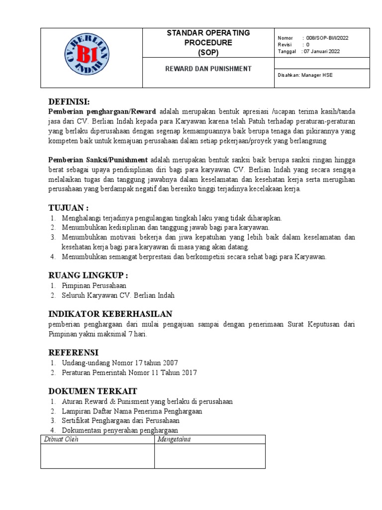 1.b SOP Reward Dan Punishment | PDF