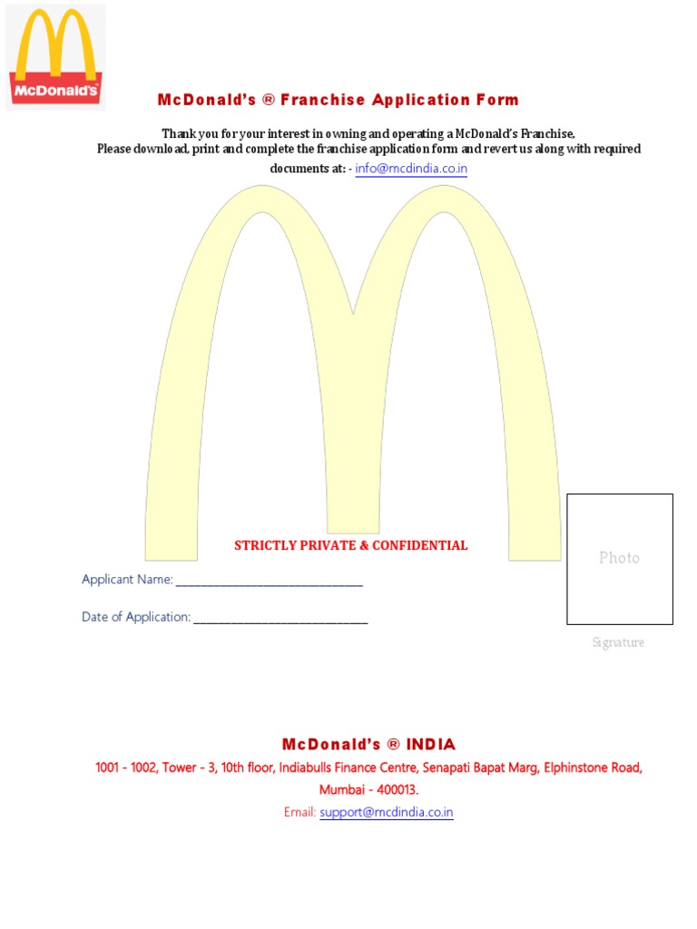 McDonald's Franchise Application Form | PDF | Finance & Money ...
