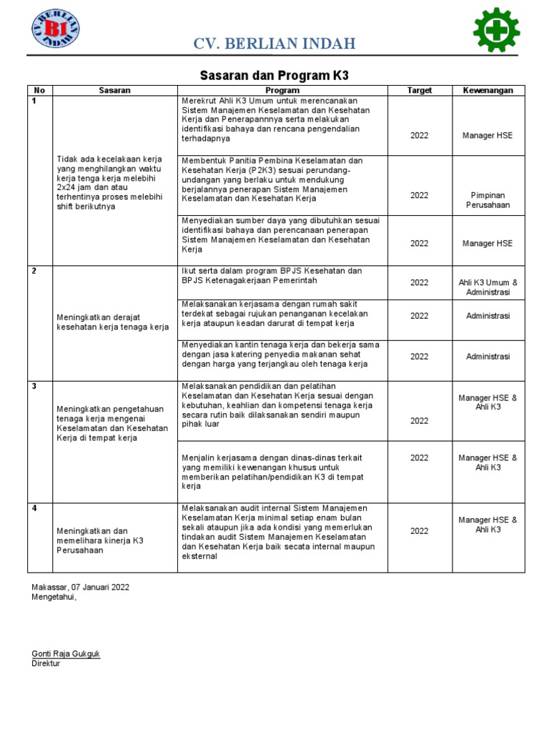 2.c Sasaran Kinerja HSE | PDF