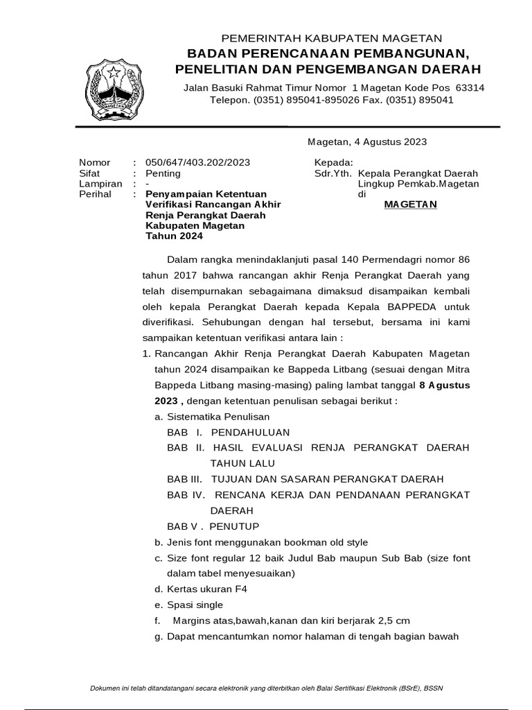 Verifikasi Renja Magetan 2024 | PDF