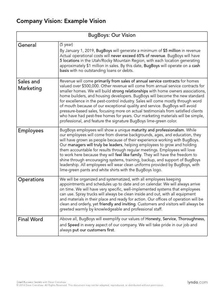 09 01 Vision Example | PDF | Sales | Marketing