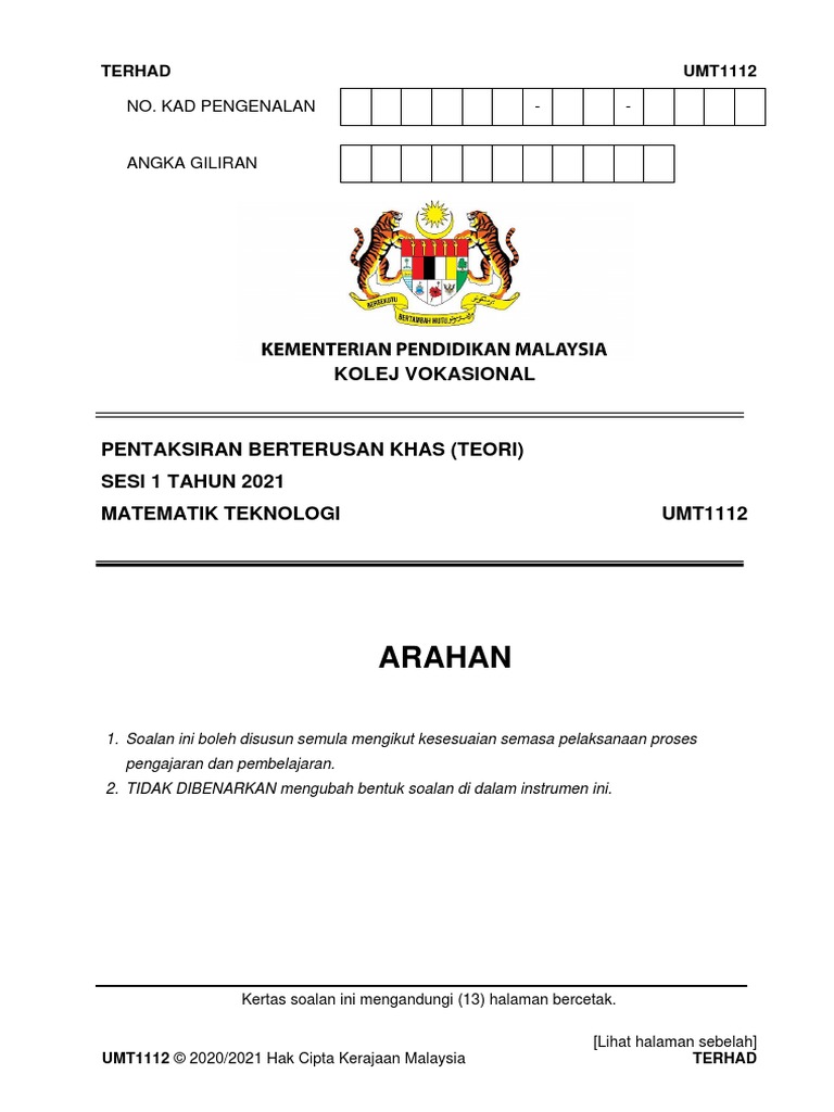 Umt 1112 Matematik Teknologi KS | PDF