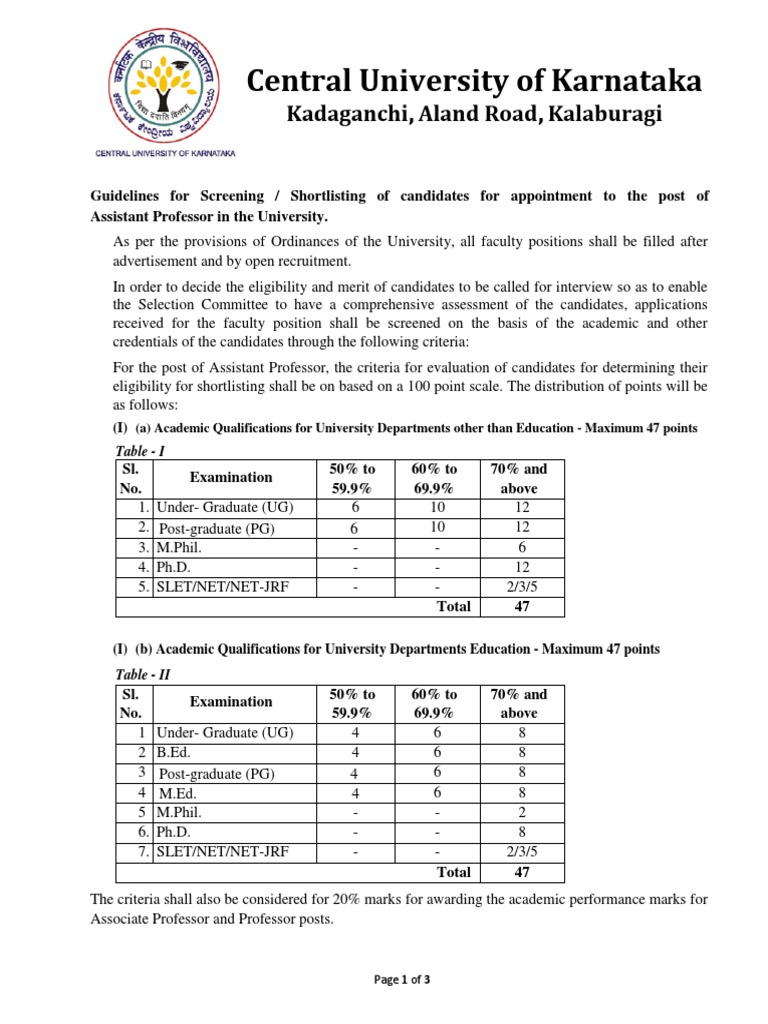 Guidelines For Screening | PDF | Doctor Of Philosophy | Teachers
