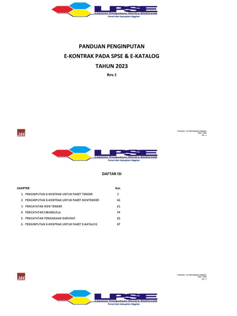 Panduan Input E-Kontrak 2023 Rev1 | PDF
