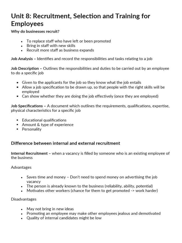 Business Notes | PDF | Recruitment | Employment