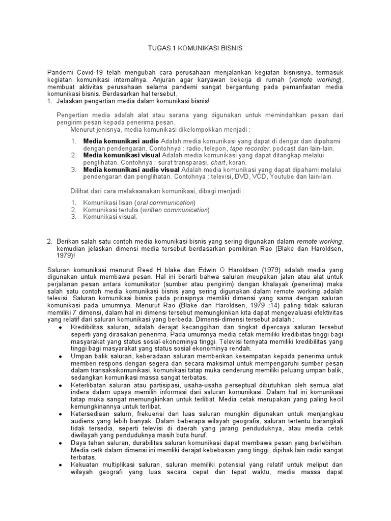 Tugas 1 Komunikasi Bisnis | PDF
