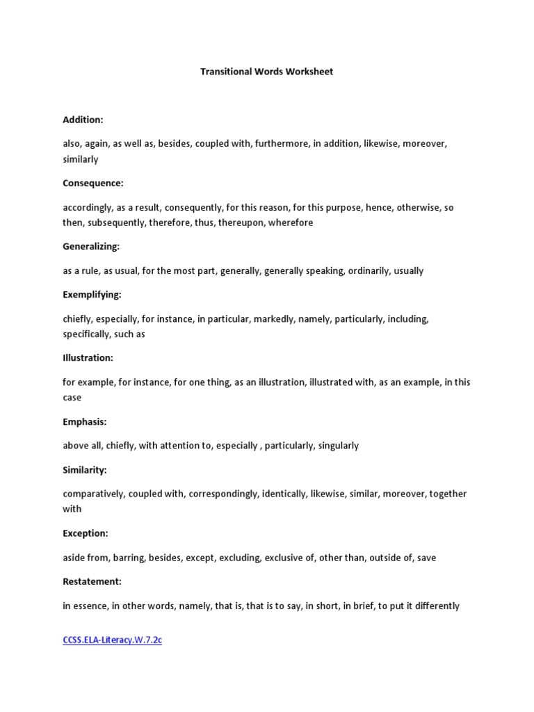 Transitional-Words-ELA-Literacy W 7 2c | PDF