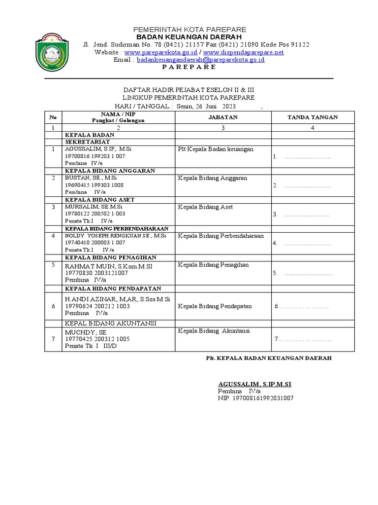 Absen Upacara Asn 2022 | PDF