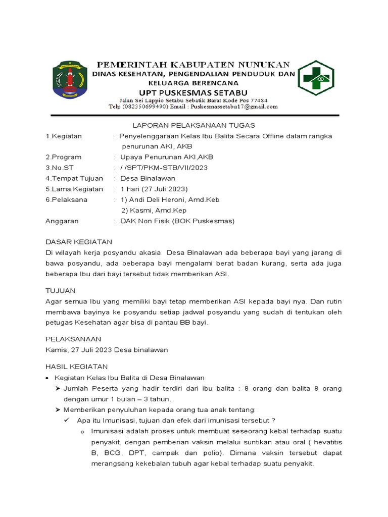 Kelas Ibu Balita di Desa Binalawan | PDF