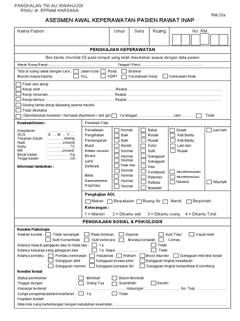 Rm.10a Pengkajian Awal Pasien Rawat Inap Dewasa | PDF