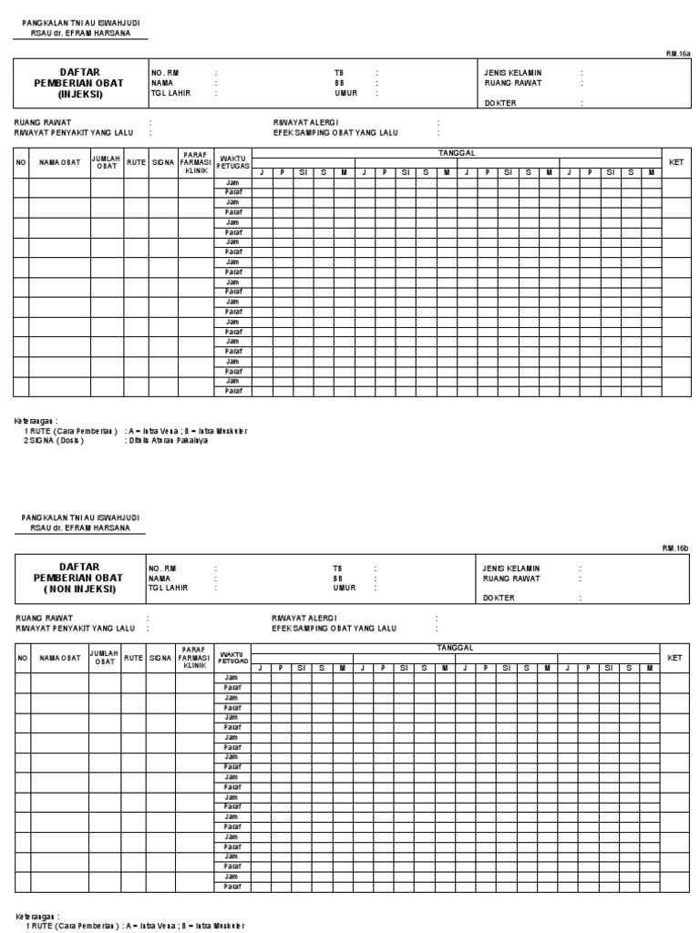 Rm.16 Daftar Pemberian Obat Injeksi & Non Injeksi | PDF