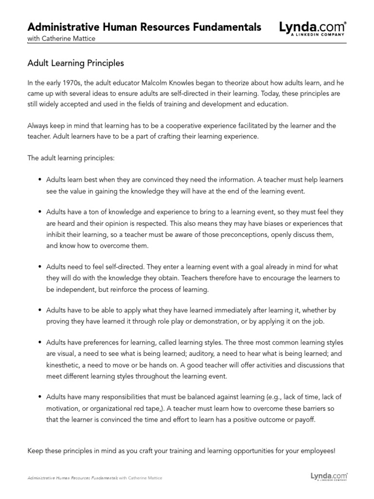 04 - 03 - Adult Learning Principles | PDF | Learning | Adult Education