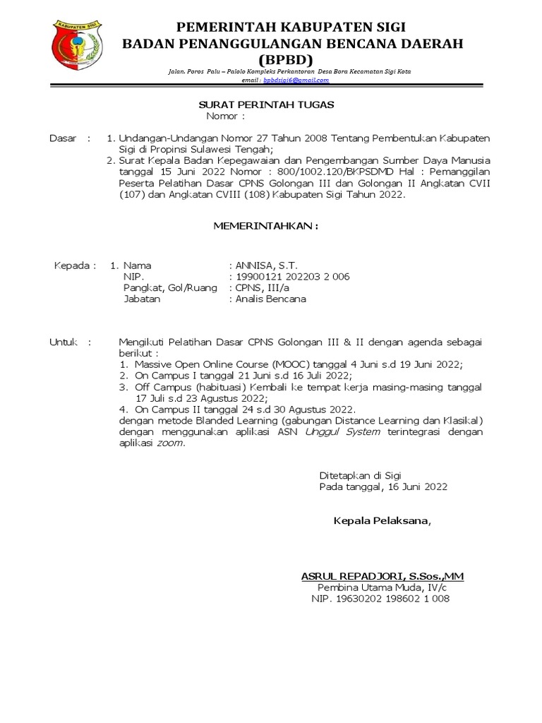 Surat BKD Sigi | PDF