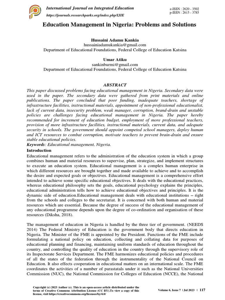 Education Management in Nigeria: Problems and Solutions | PDF | Boko ...