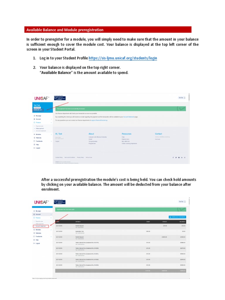 Available Balance and Module Preregistration Ljmu | PDF