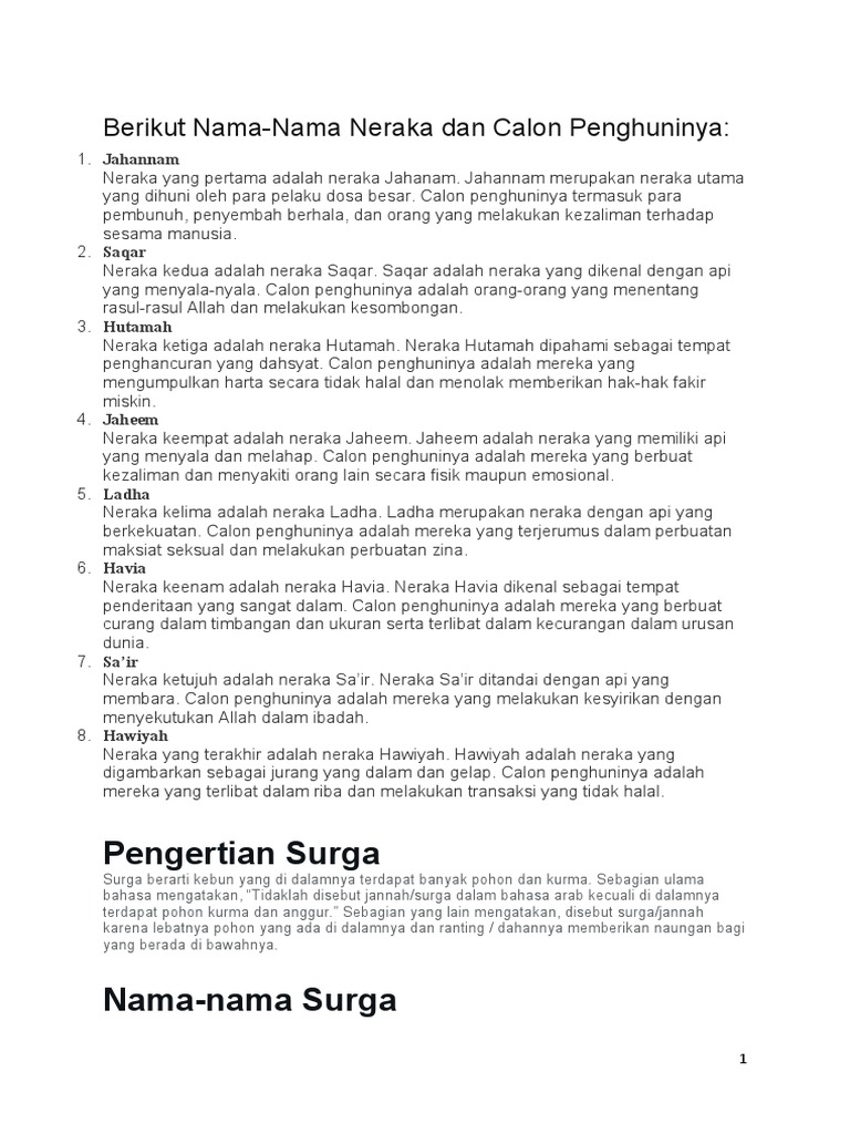 Nama Syurga Dan Neraka | PDF