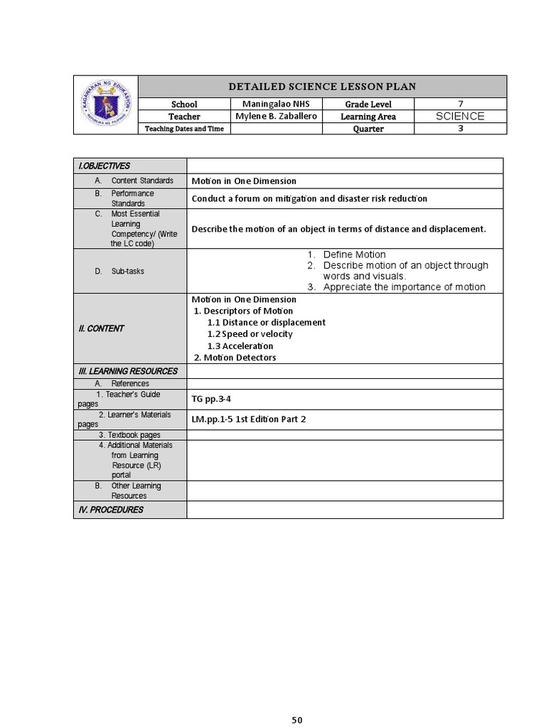 DLP GRADE 7 SCIENCE SPEED | PDF | Lesson Plan | Learning