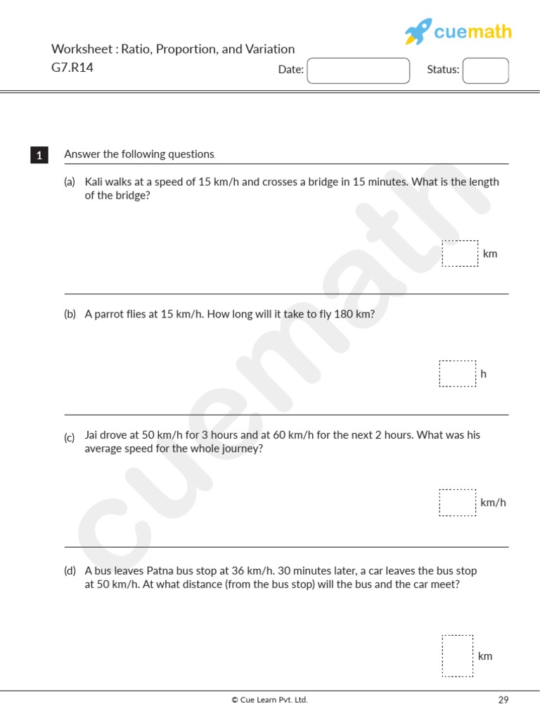 7th Grade Math Worksheet Ratio Proportion and Variation | PDF