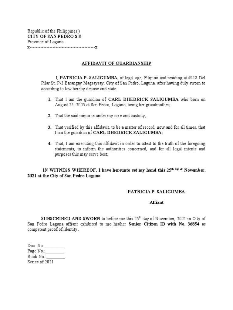 Affidavit of Guardianship PASSPORT | PDF