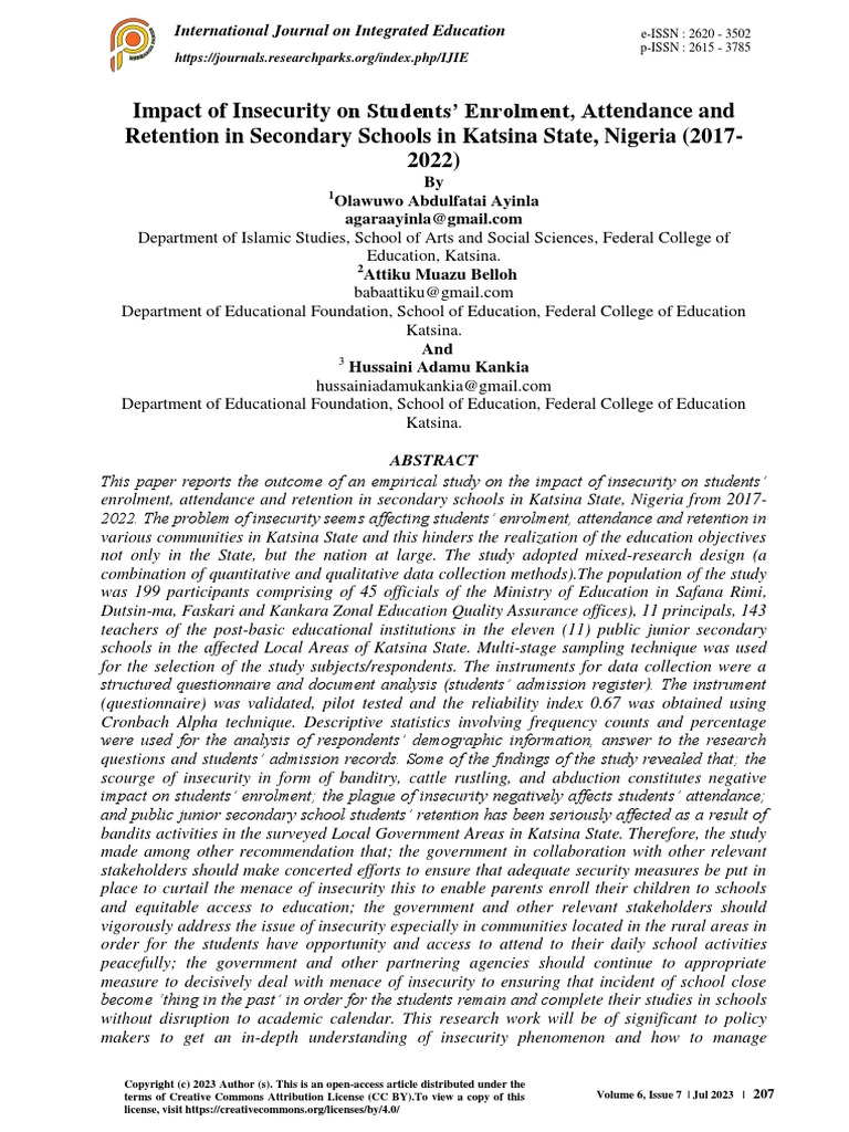 Impact of Insecurity On Students' Enrolment, Attendance and Retention ...