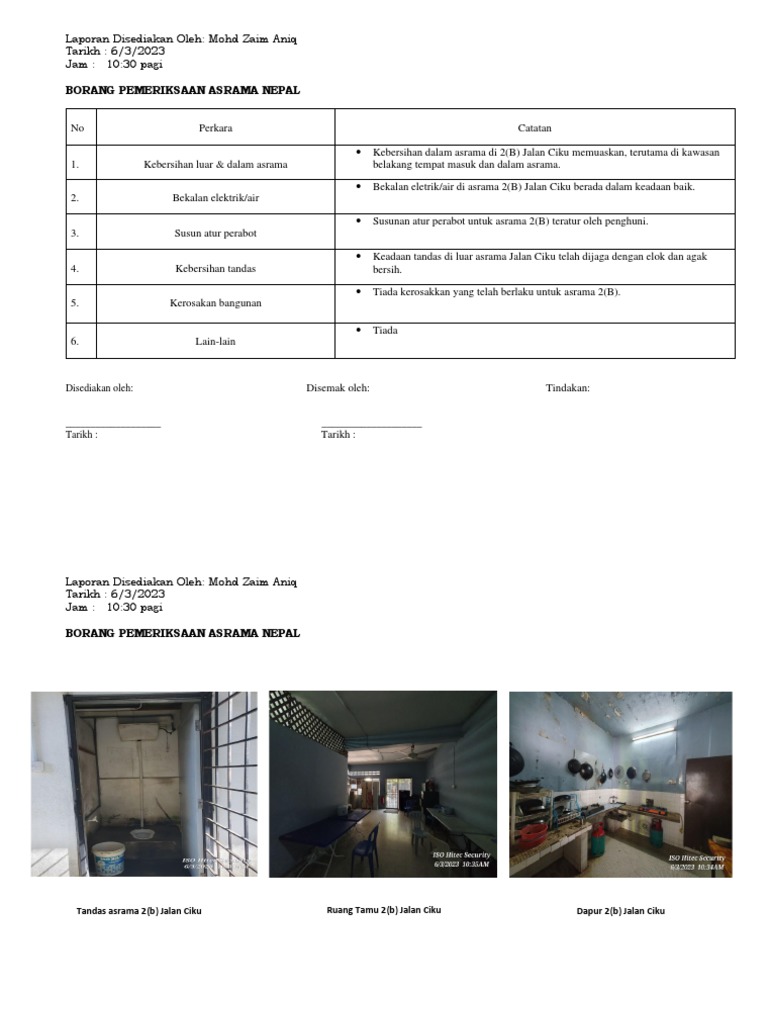 Checklist Asrama (6-3-2023) | PDF