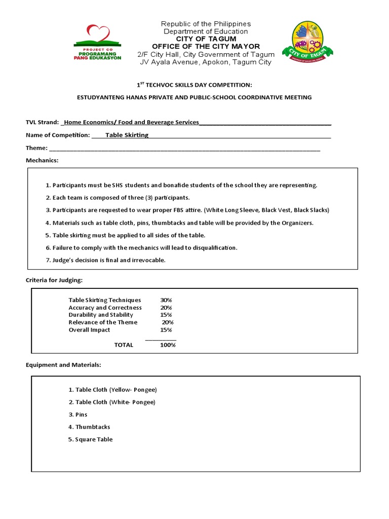 FBS Attire for Waiters Relay Competition | PDF | Food And Drink | Cooking