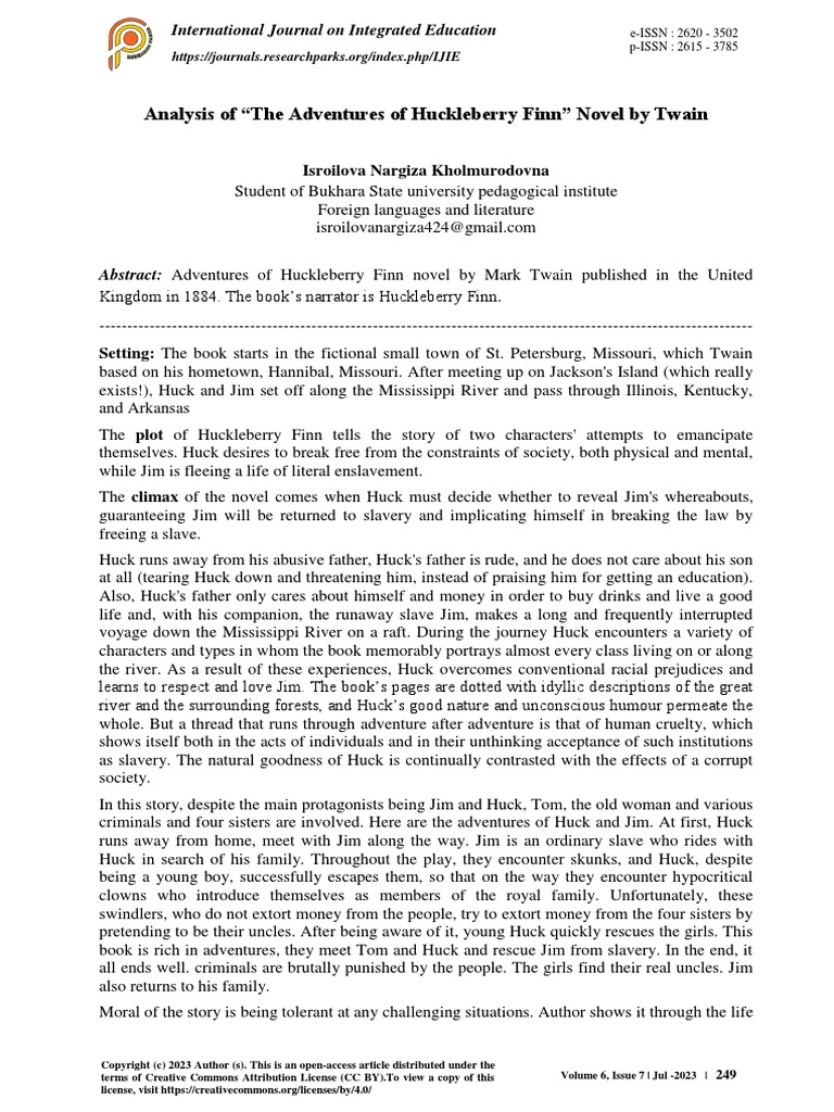 Analysis of "The Adventures of Huckleberry Finn" Novel by Twain | PDF