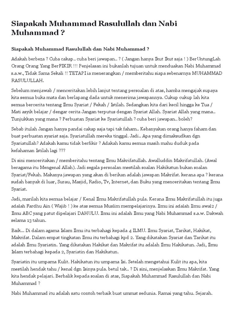 Mengenal Muhammad Rasulullah dan Makrifat | PDF