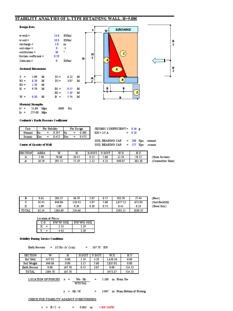 L-Type Retaining Wall Stability Analysis | PDF | Civil Engineering ...