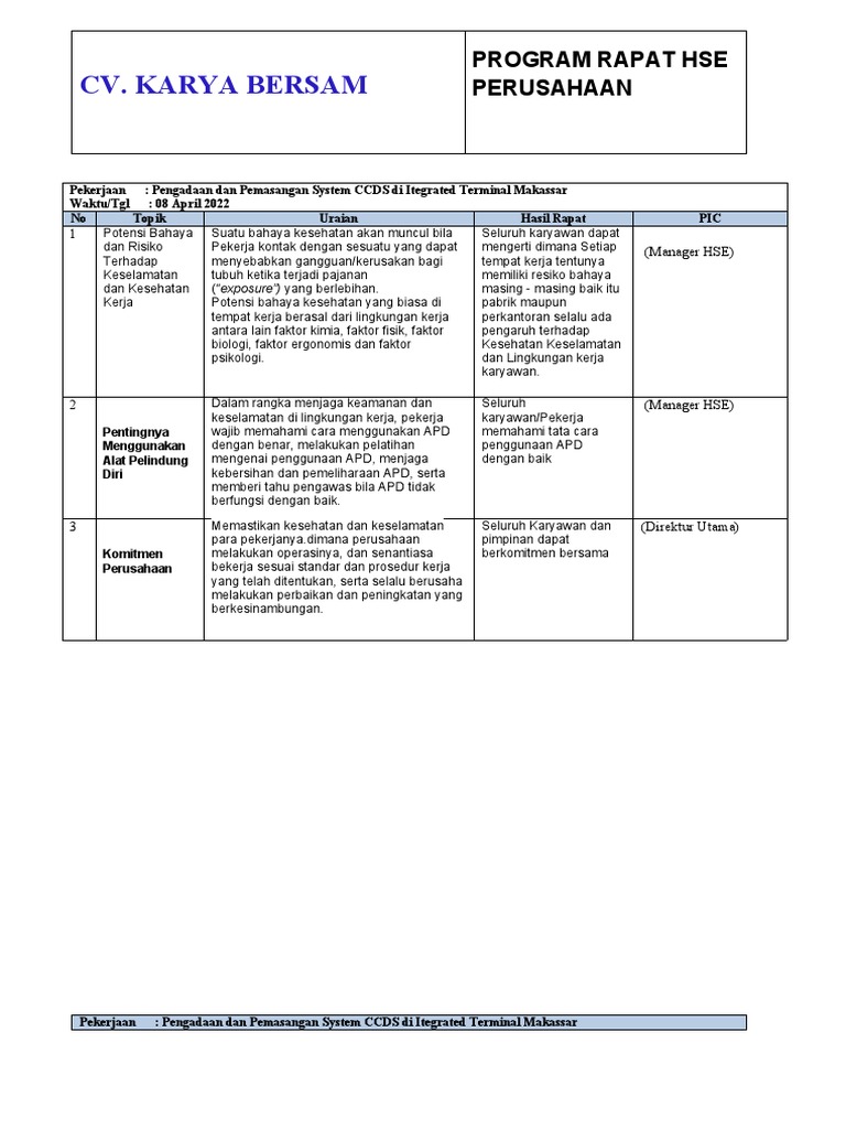 3.g Rapat Rutin HSE | PDF