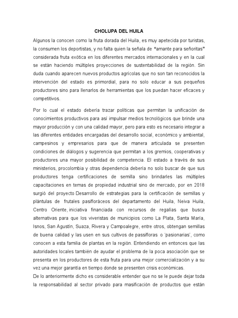 Cholupa Del Huila | PDF | Agricultura | Mercado (economía)