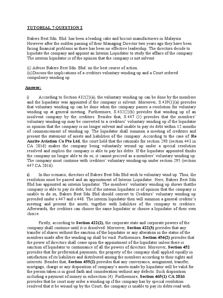 Tutorial 7 Q2 | PDF | Liquidation | Bankruptcy
