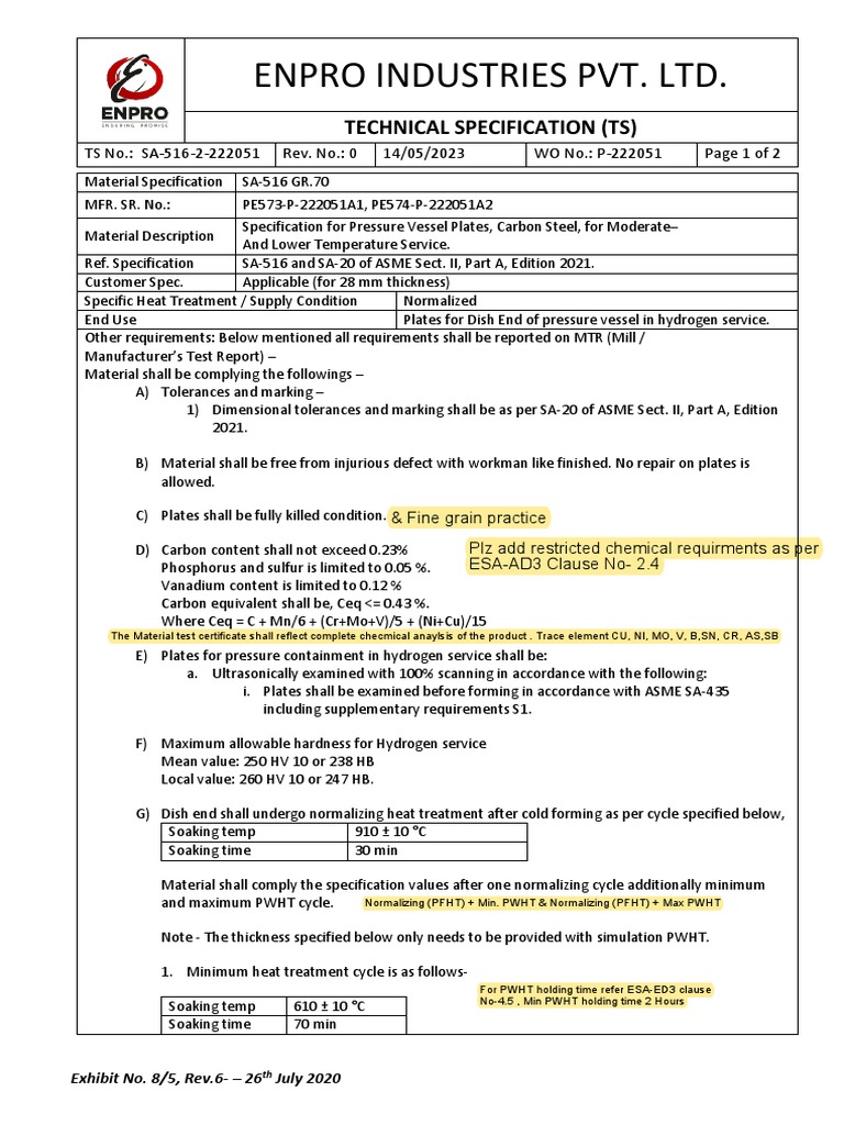 CS PLATE-TS NO-SA-516-2-222051-R0 - Dish End Plate (Commented 3 | PDF ...