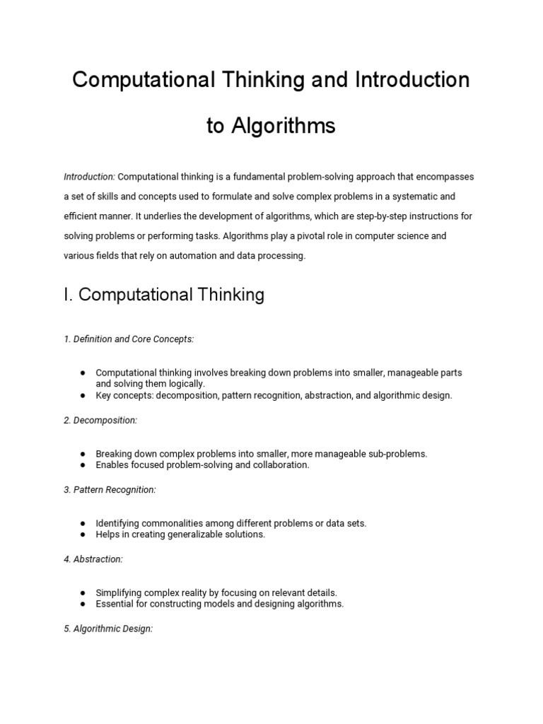 Computer Science Notes—computational Thinking And Introduction To Algorithms Pdf Algorithms 4143