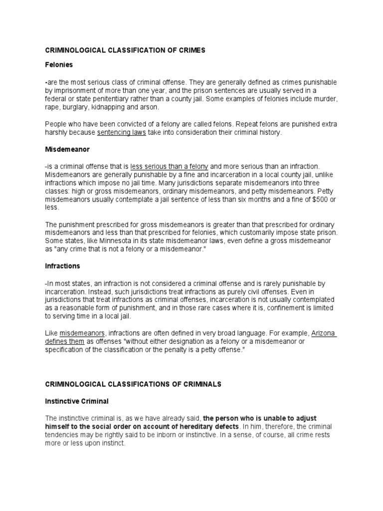 Criminological Classification of Crimes | PDF
