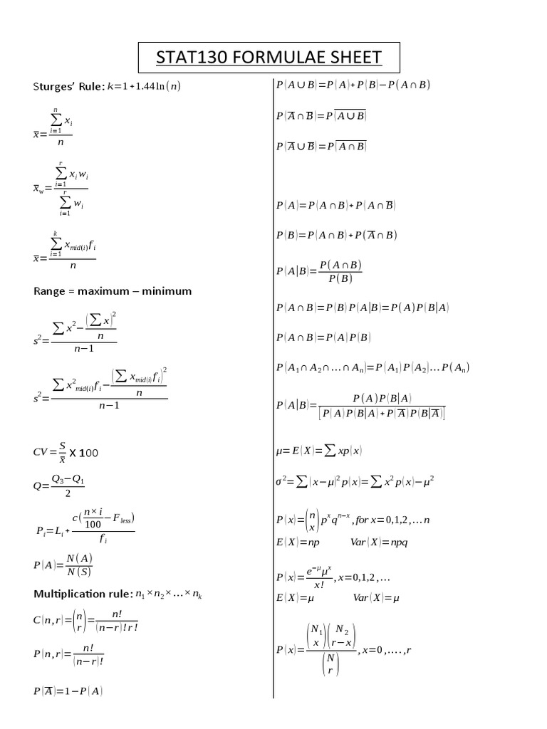 Formula Sheet | PDF
