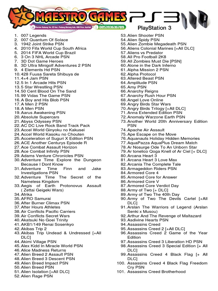 Daftar Game PS3 Maestrogame | PDF