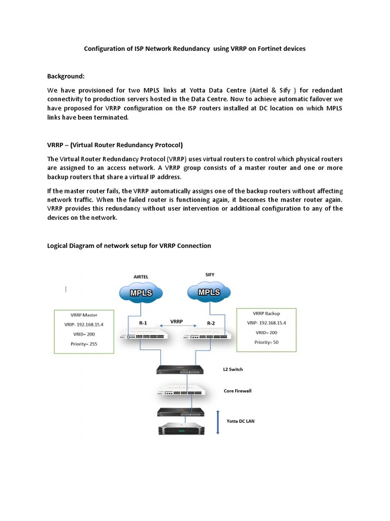 Isp Network Redundancy Configuration Using Vrrp On Fortinet Devices Pdf