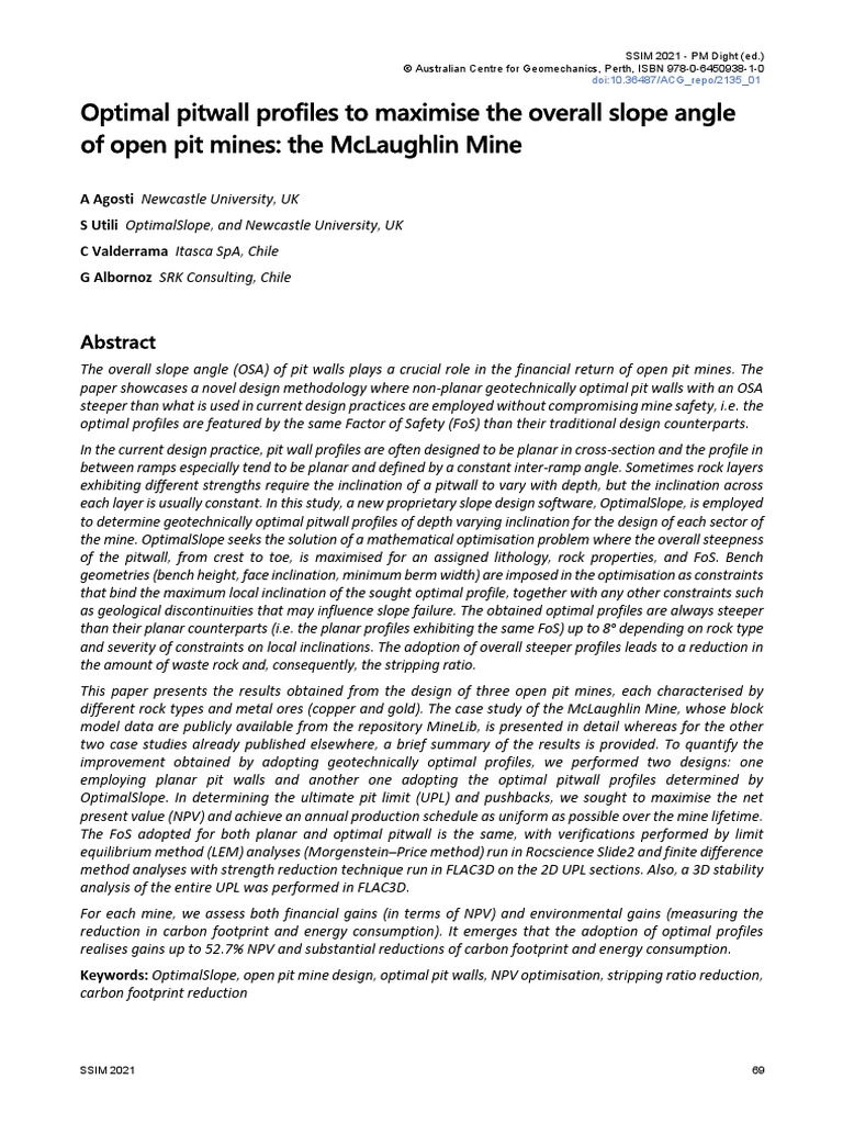 Optimal Pitwall Profiles To Maximise The Overall Slope Angle of Open Pit Mines: The McLaughlin ...