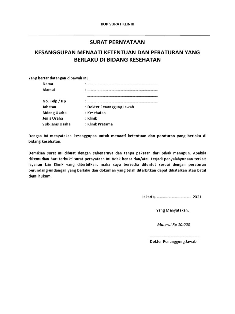 Surat Pernyataan Taat Peraturan | PDF