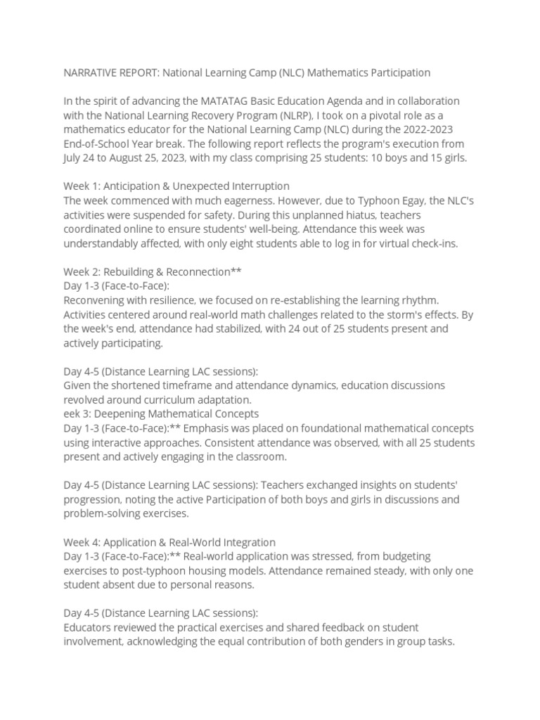 Narrative Report | PDF | Learning | Distance Education